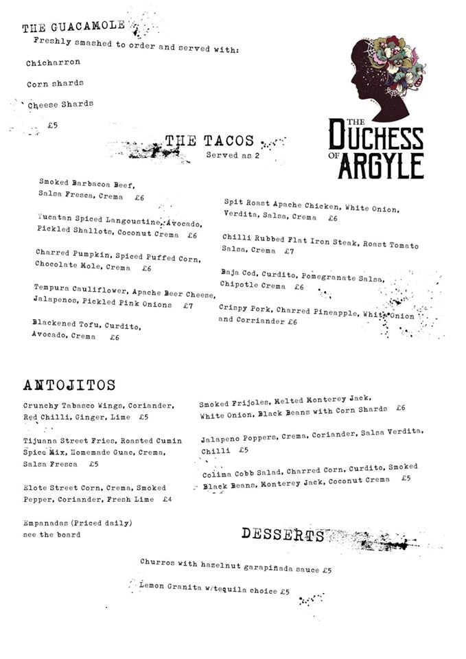 Menu for The Duchess of Argyle released • Foodie Explorers